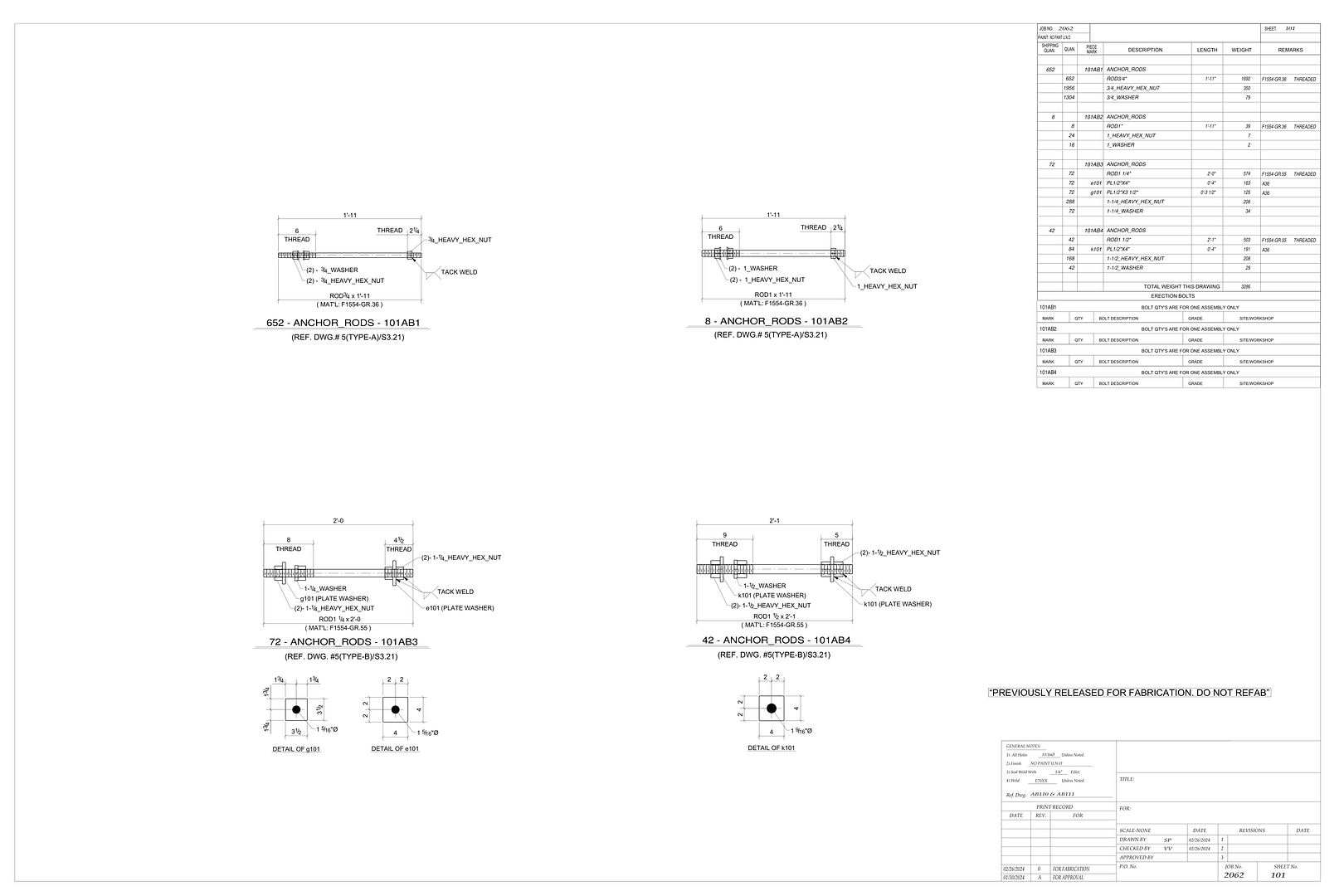 Anchor bolt drawings – Manitham Engineering Services